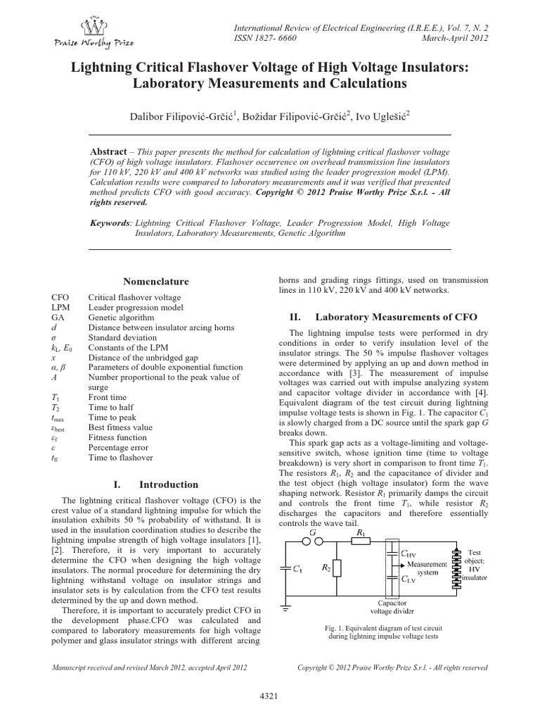 Lightning Critical Flashover Voltage | PDF | Insulator (Electricity ...
