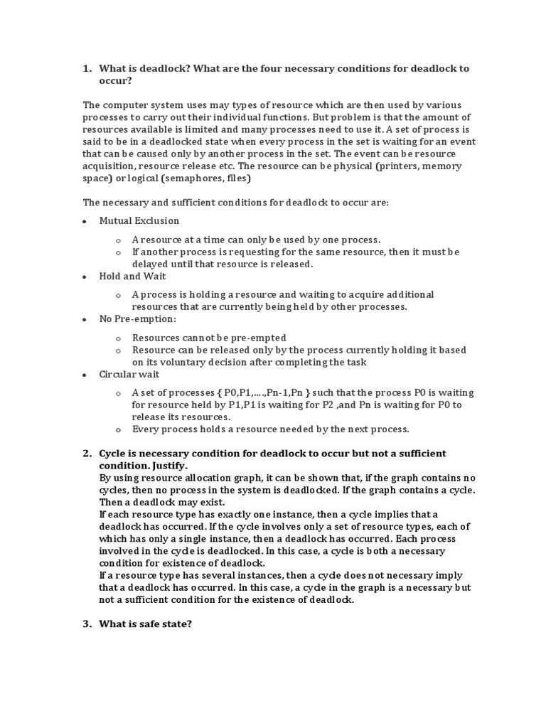 Understanding Deadlocks: Necessary Conditions, Safe States, Avoidance ... Understanding Deadlocks: Necessary Conditions, Safe States, Avoidance ...