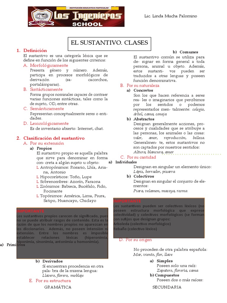 Clases de Sustantivo 5to y Selecta | PDF | Sustantivo | Palabra