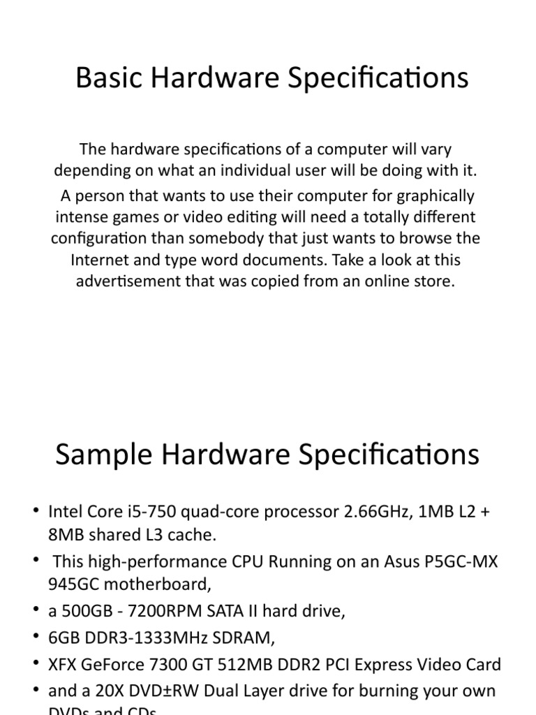 Hardware Specifications | PDF