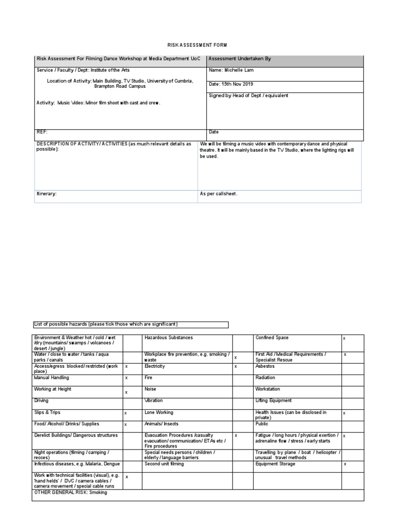 Final Risk Assessment | PDF | First Aid | Hazards