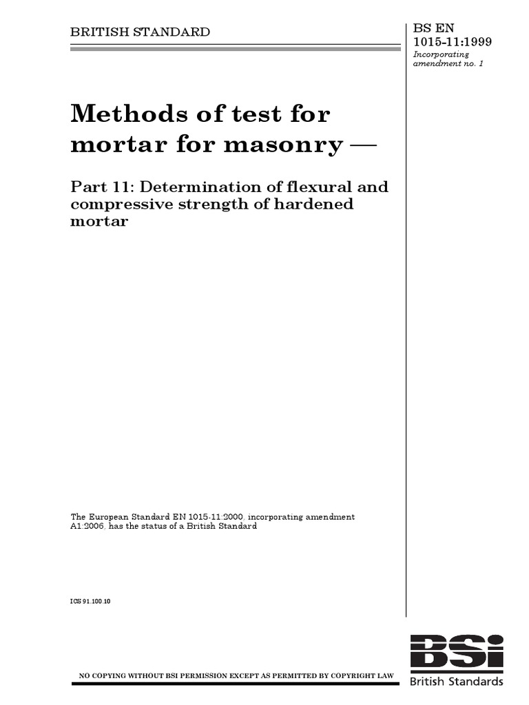 BS EN 1015-111999 Methods of Test For Mortar For Masonry. Determination ...