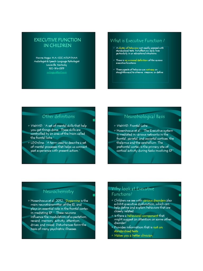Executive Function in Children What Is Executive Function ?: Cluster of ...
