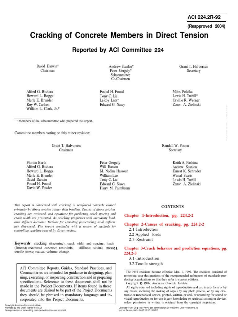 ACI 224.2R-92 Cracking of Concrete Members in Direct Tension PDF | PDF | Fracture | Strength Of ...