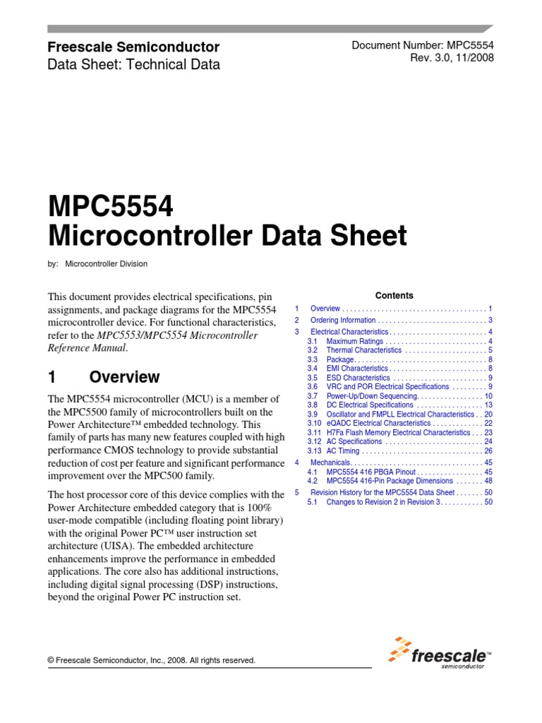MPC5554 Microcontroller Data Sheet | PDF | Electrical Resistance And ...