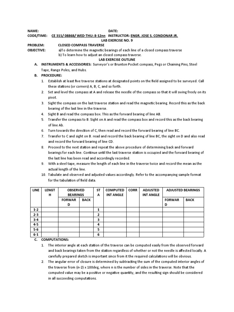 Deflection Angle Traverse | PDF | Compass | Surveying