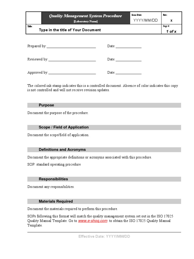 SOP Template | PDF | International Organization For Standardization ...