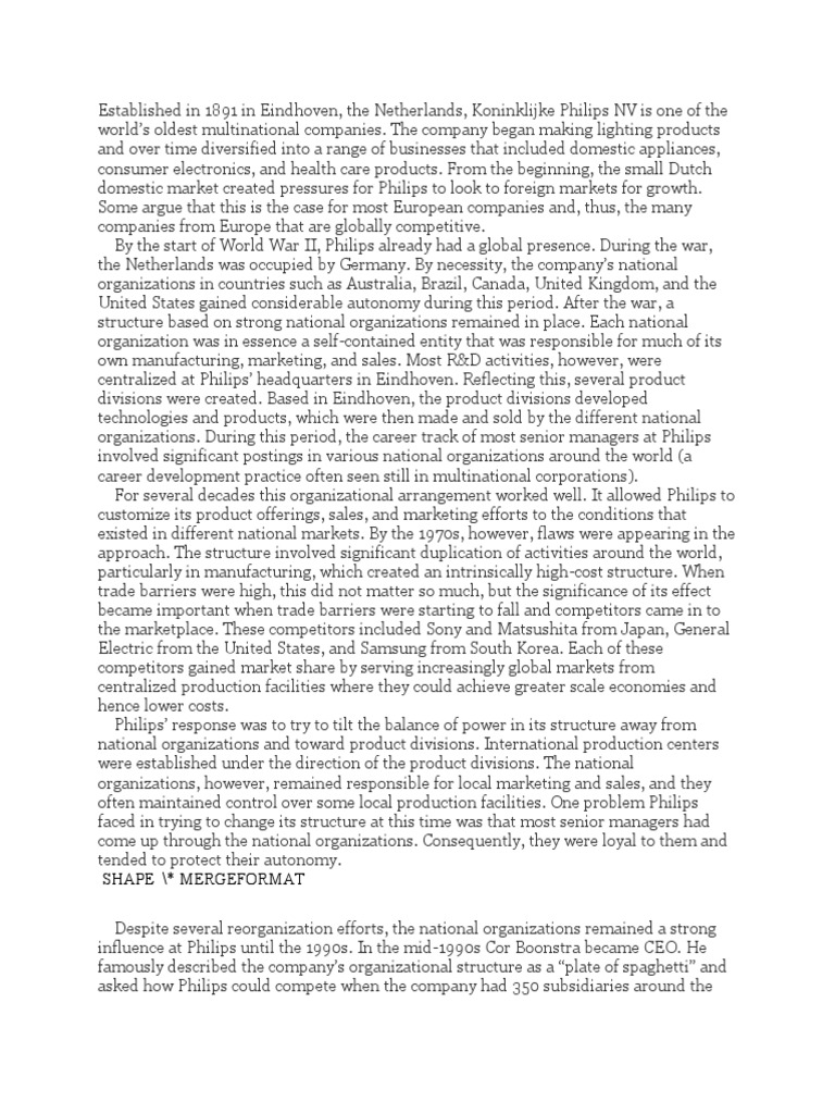 Philips - International Org Structure Case | PDF | Philips | Business