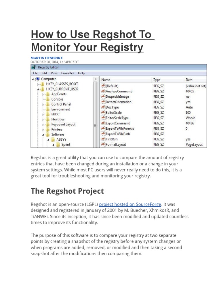 How To Use Regshot To Monitor Your Registry | PDF | Windows Registry ...