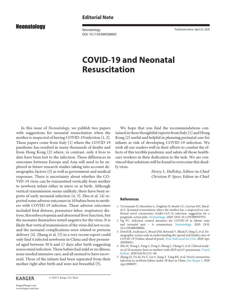 COVID-19 and Neonatal Resuscitation: Editorial Note | PDF | Childbirth ...