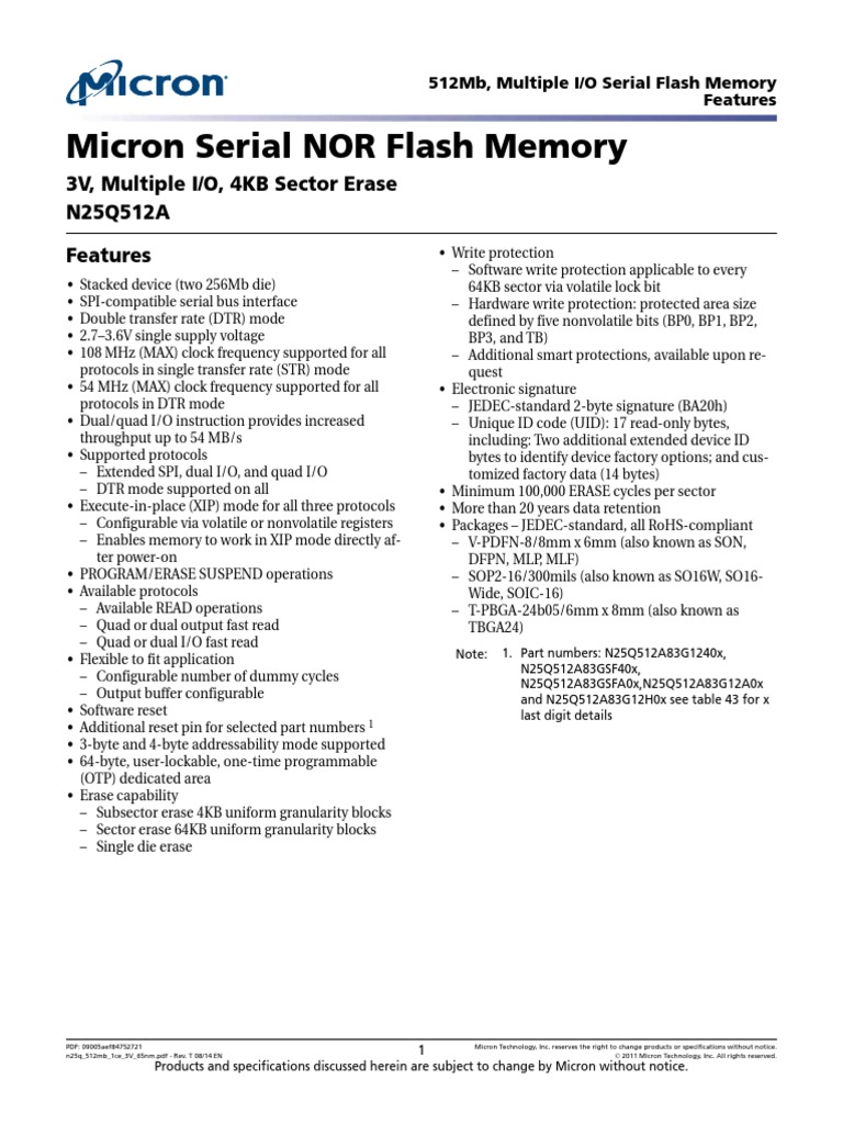 N25Q512A83GSF40F | PDF | Flash Memory | Input/Output