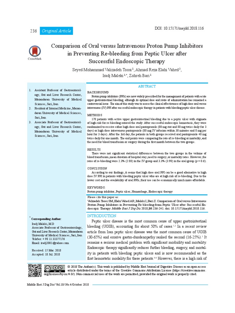 Comparison of Oral Versus Intravenous Proton Pump Inhibitors | PDF ...