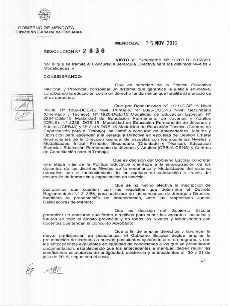 Resolución 2836 DGE 16 PDF | PDF | Estudiantes | Etapas educativas