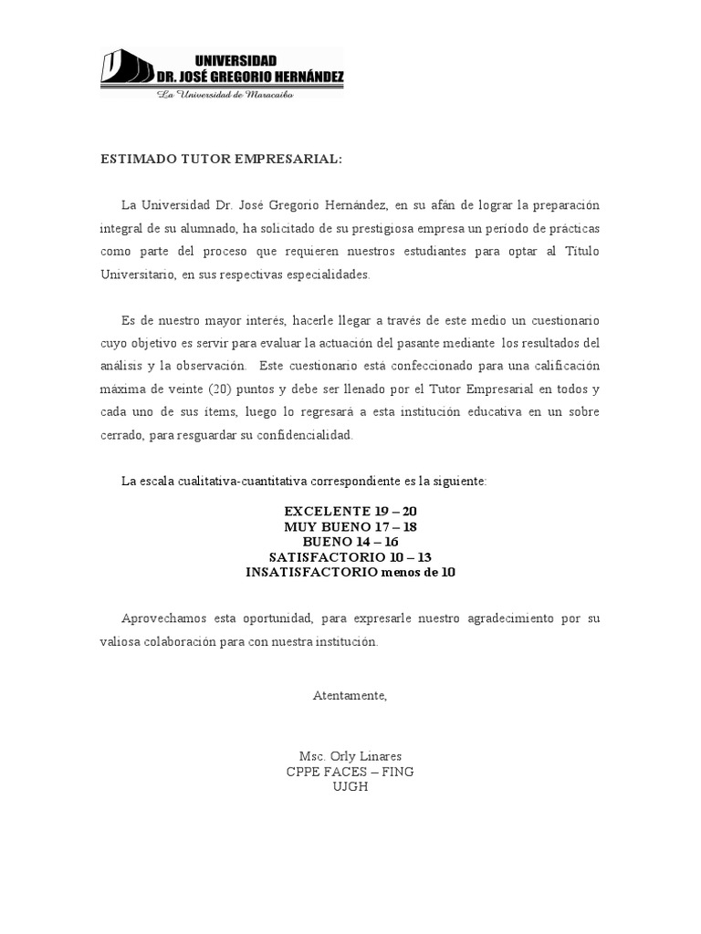 Evaluacion Del Tutor Empresarial | Descargar gratis PDF | Evaluación | Conceptos psicologicos