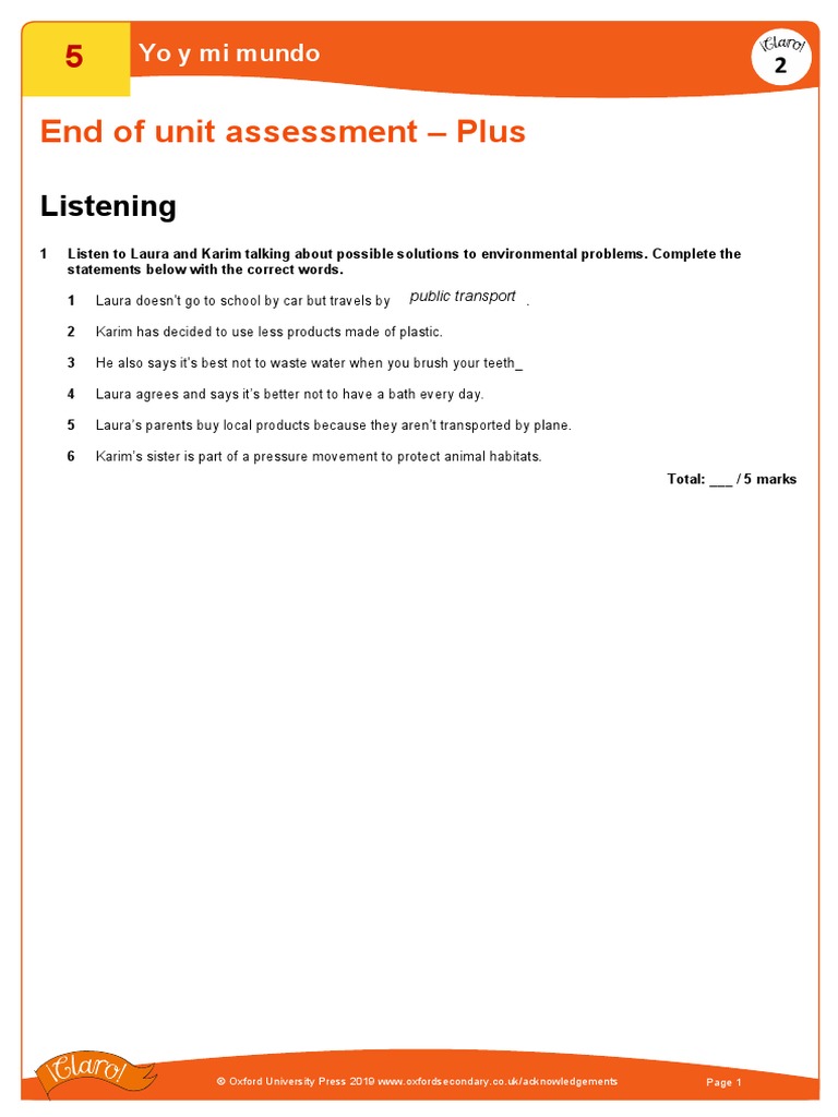 End of Unit Assessment Plus: Listening | PDF