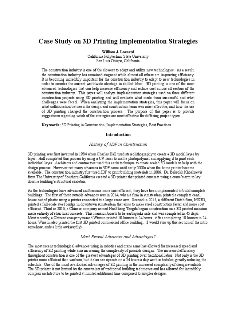 Case Study On 3D Printing Implementation Strategies | PDF | 3 D ...
