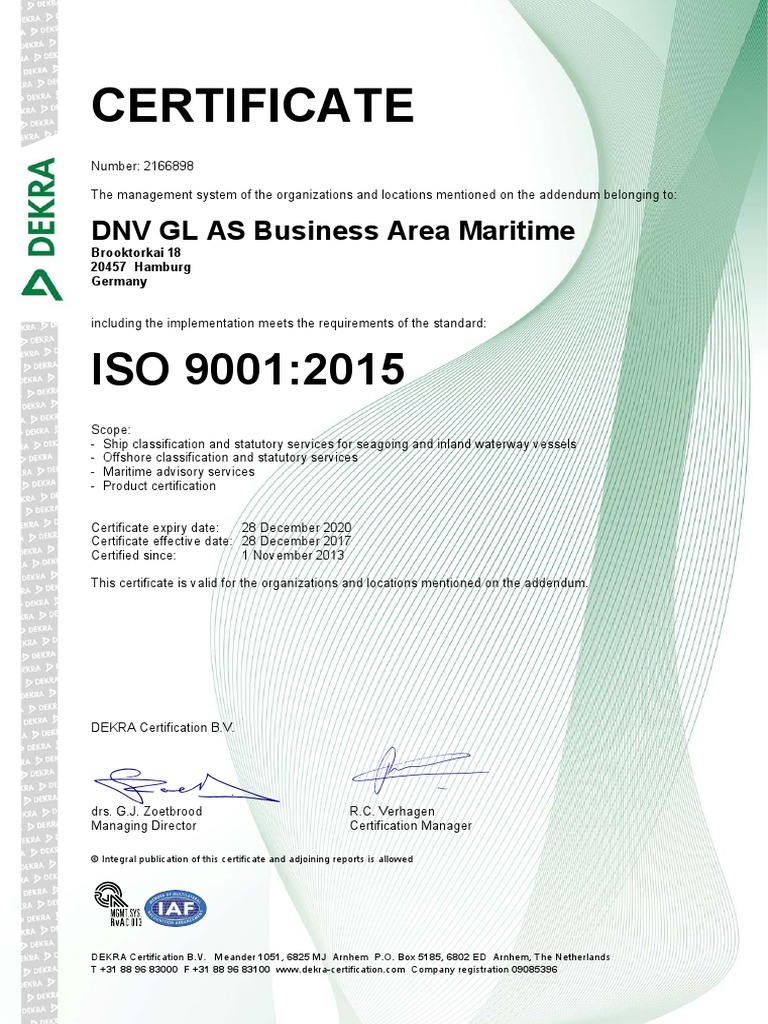 Iso 9001 2015 Certificate With Annex 20171228 | PDF | Industries ...