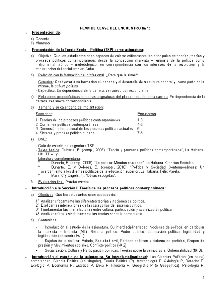 Plan Clase 1 | PDF | Sistemas politicos | Estado (política)