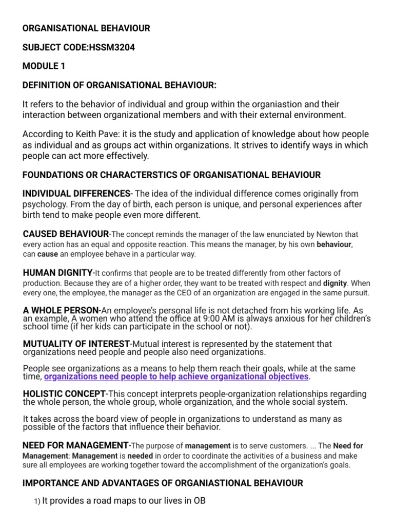 Organisational Behaviour Notes | PDF | Attitude (Psychology ...