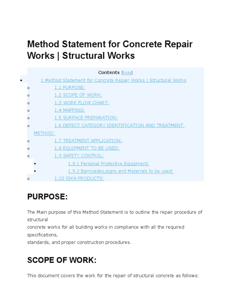 WMS (Method Statement For Concrete Repair Works) | PDF | Personal ...