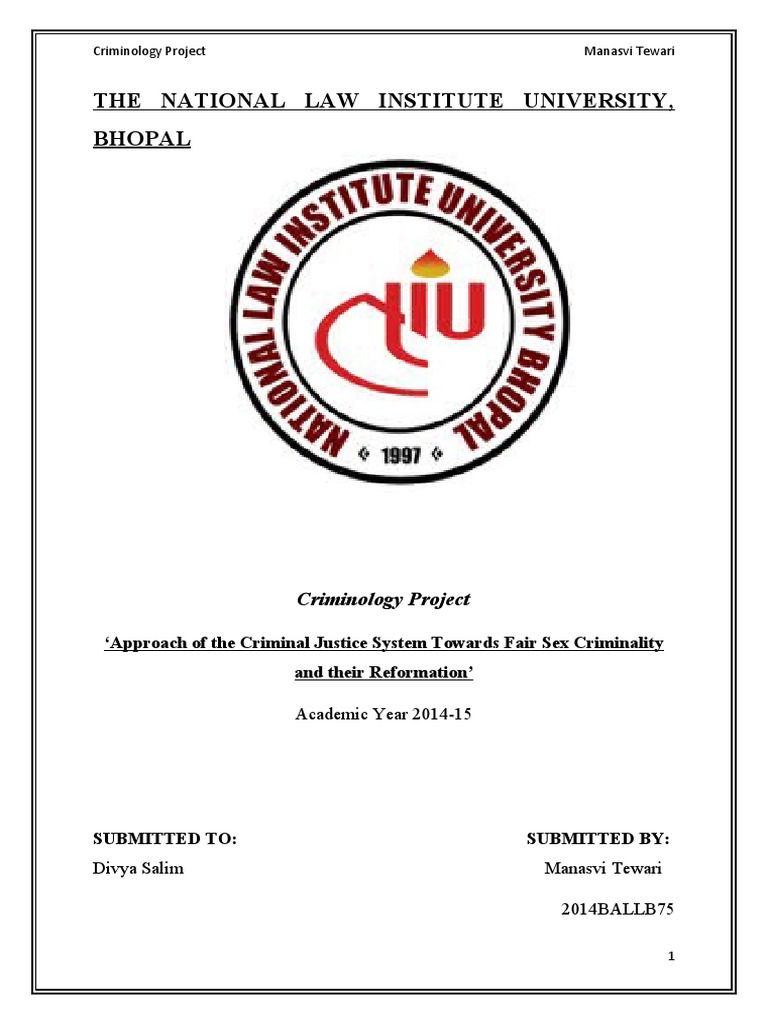 The National Law Institute University, Bhopal: Criminology Project ...