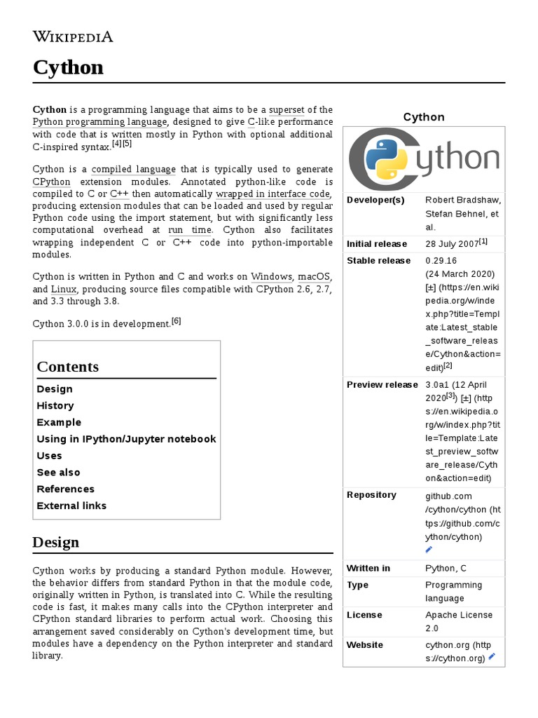 Cython: Cython Is A Programming Language That Aims To Be A Superset of The | PDF | Computer ...