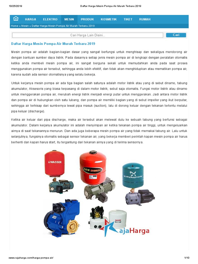 Daftar Harga Mesin Pompa Air Murah Terbaru 2019 | PDF