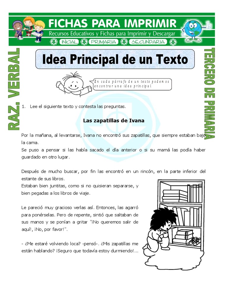 Hoja De Trabajo De Tercer Grado Sobre La Idea Principal