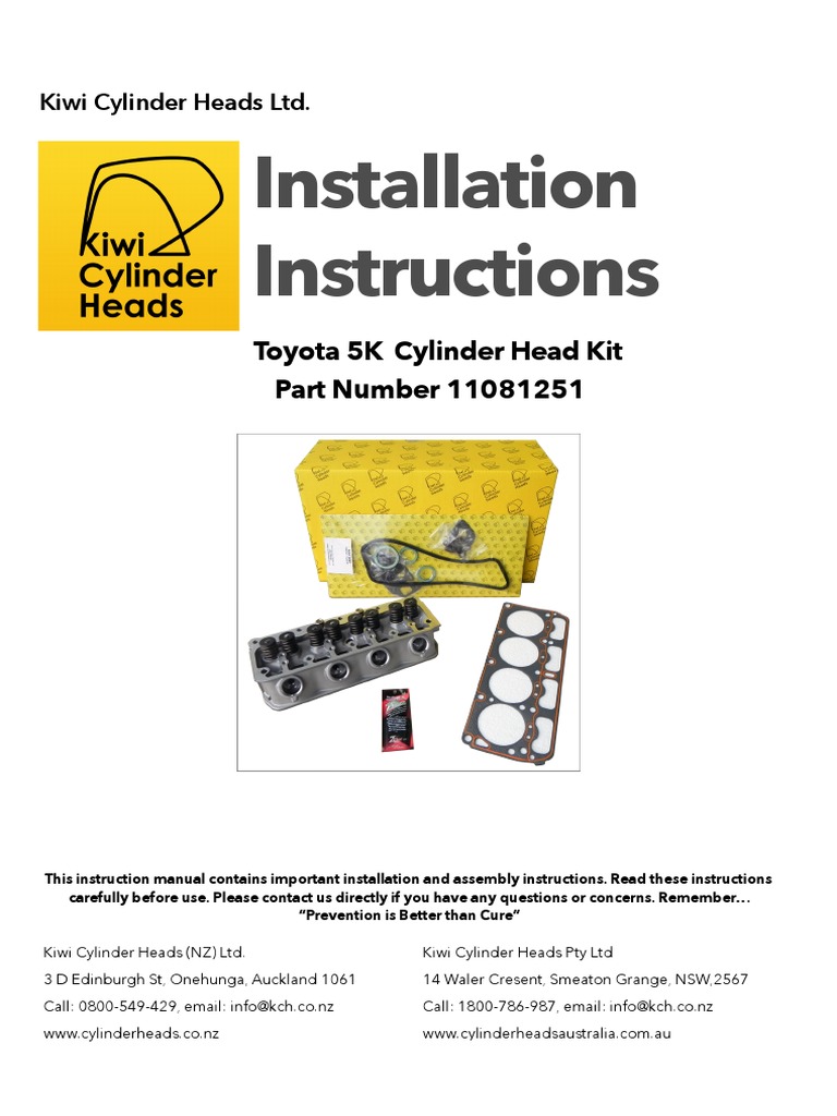 Installation Instructions: Toyota 5K Cylinder Head Kit Part Number ...