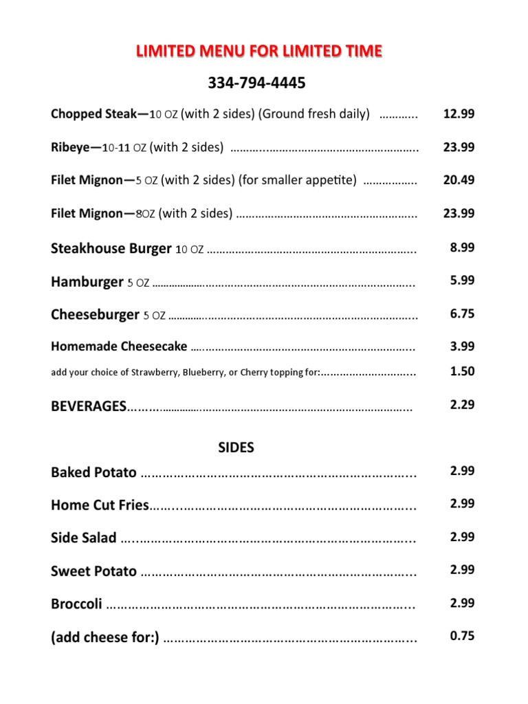 Limited Menu For Limited Time | PDF