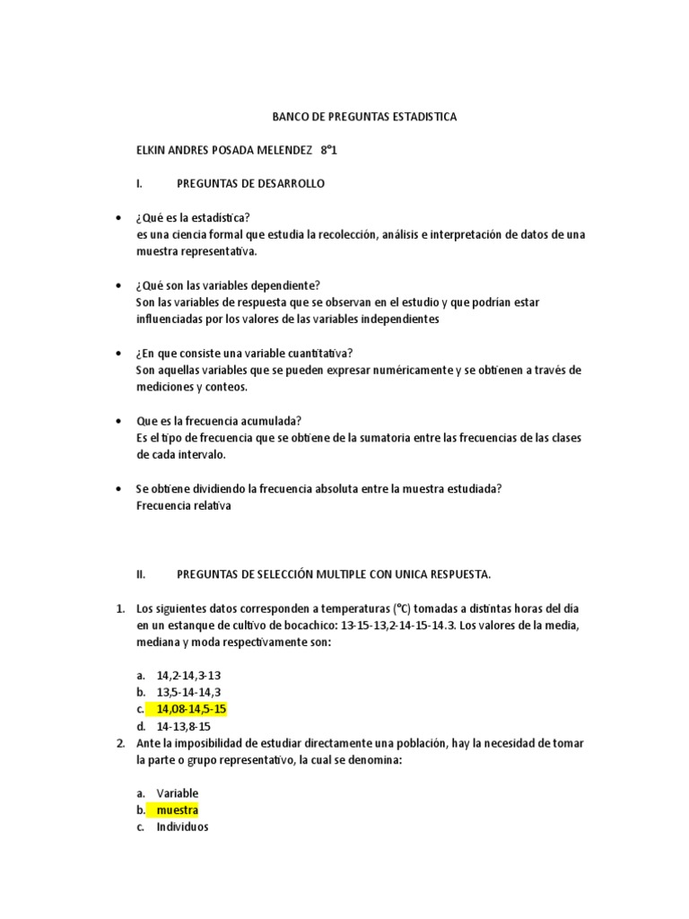 Banco de Preguntas Estadistica | PDF | Estadísticas | Enseñanza de matemática