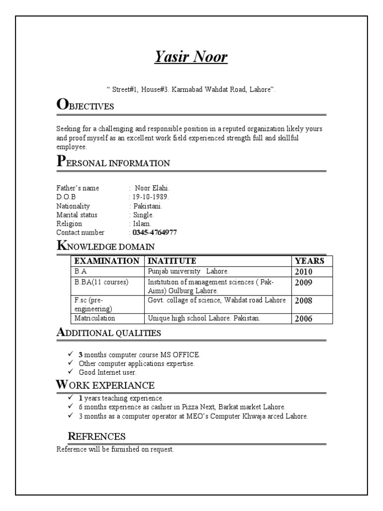 Yasir Noor Resume: Skills & Experience | PDF | Career & Growth