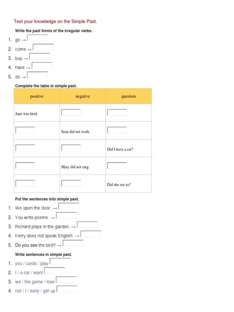 Test Simple Past - Present Perfect - Present Perfect Continues - Will ...