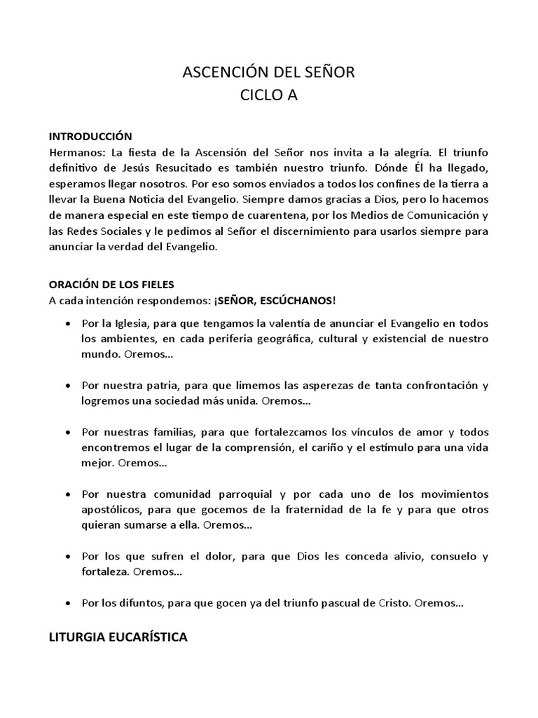 Ascención Del Señor Ciclo A Pandemia Pdf