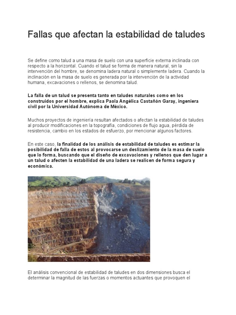Fallas Que Afectan La Estabilidad de Taludes | PDF | Falla (geología ...