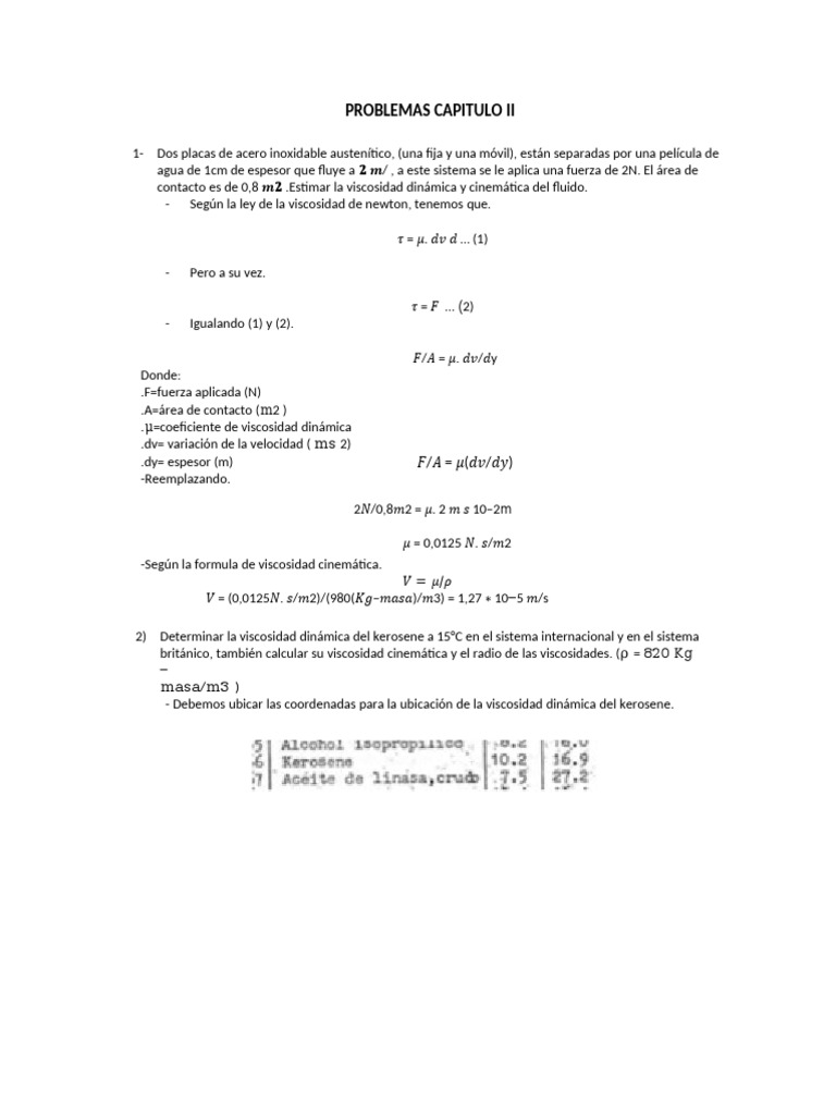 Problemas Cap 2 Fluidos | PDF | Numero Reynolds | Viscosidad