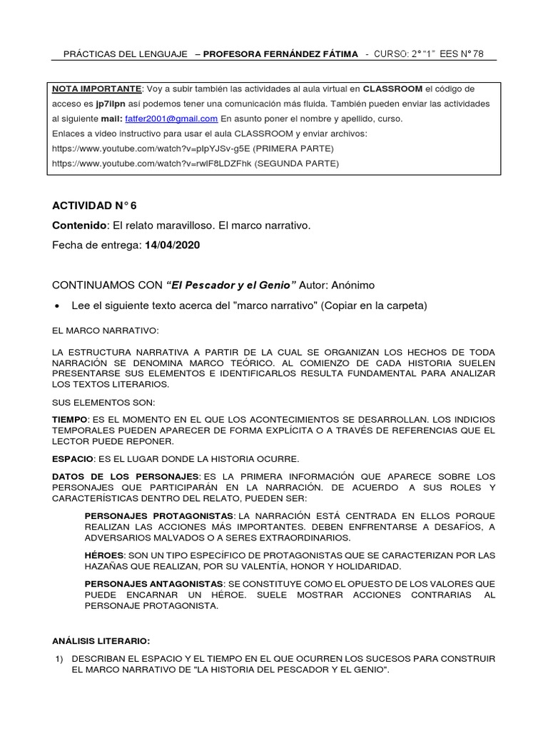 Act. #6 - Practicas Del Lenguaje - 2° 1 Ees #78 - Plan de Continuidad Pedagógica 2020 | PDF ...
