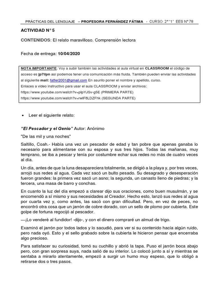 Act. #5 Practicas Del Lenguaje - 2° 1 Ees #78 - Plan de Continuidad Pedagógica 2020 | PDF ...