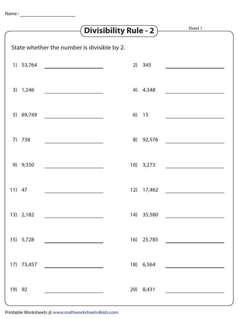 Divisibility by 2 Worksheet | PDF