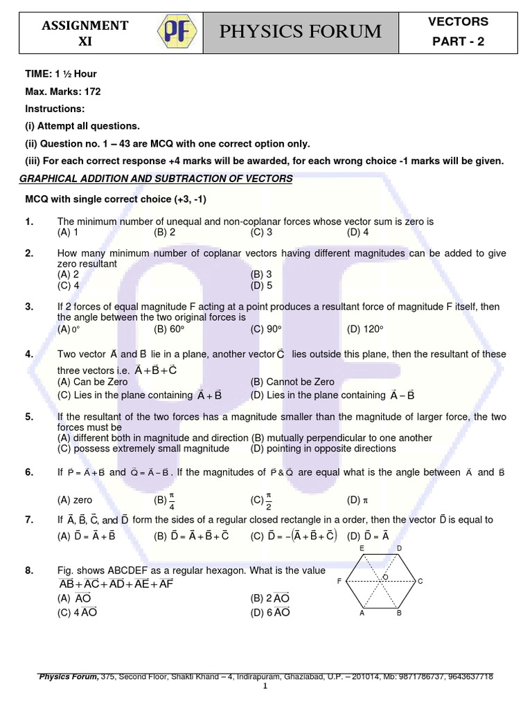 Vectors Part-2 Xi Assignment | PDF | Acceleration | Euclidean Vector