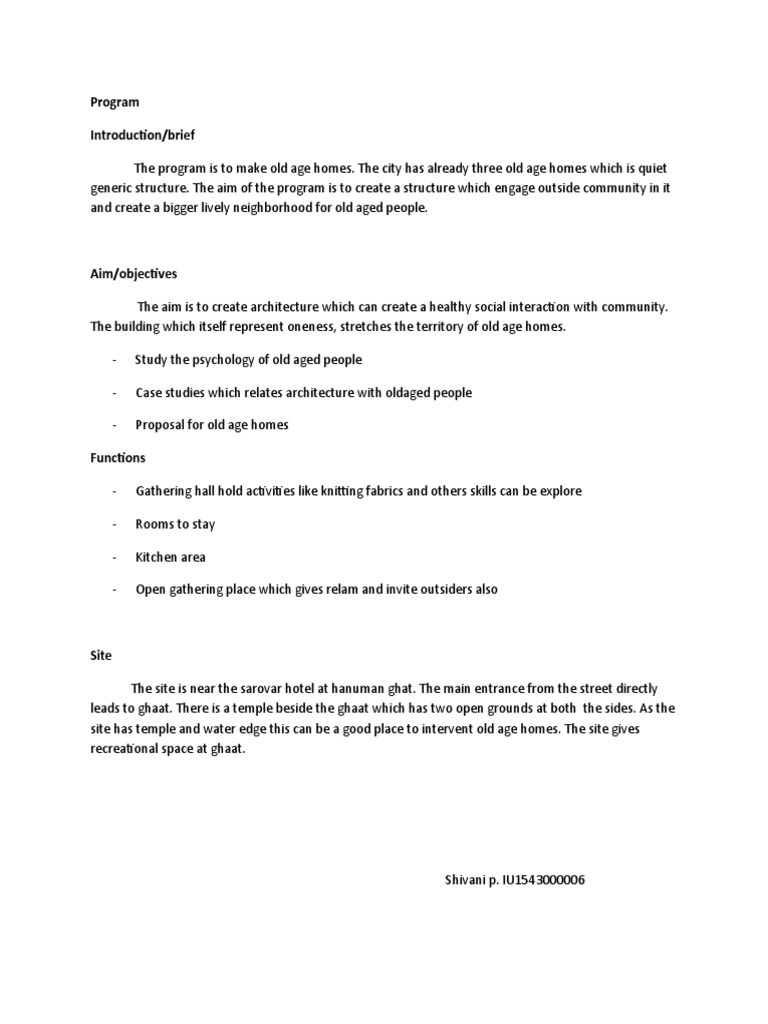 Program Introduction/brief The Program Is To Make Old Age Homes. The ...