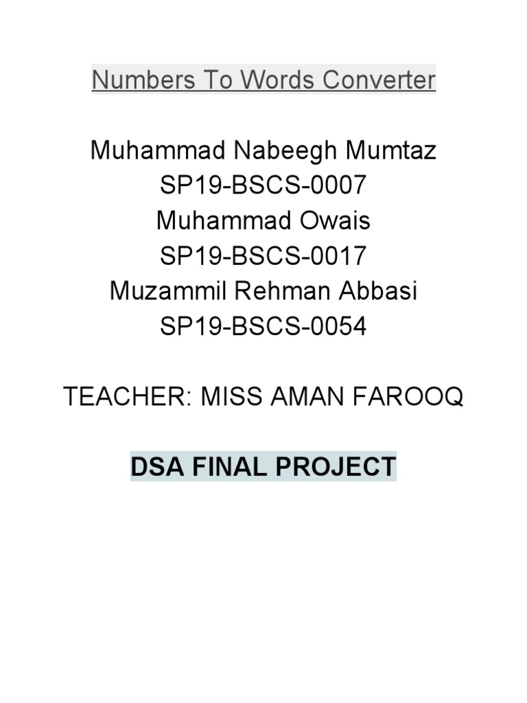 Numbers To Words Converter | PDF