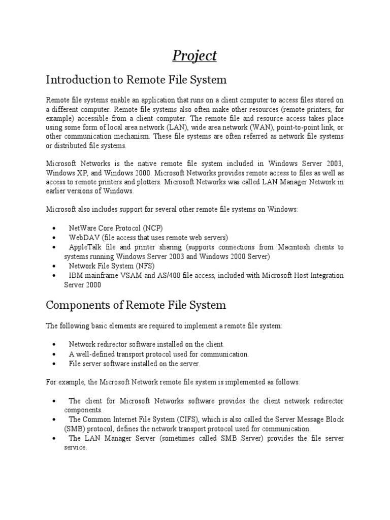 Project: Introduction To Remote File System | PDF | File System ...