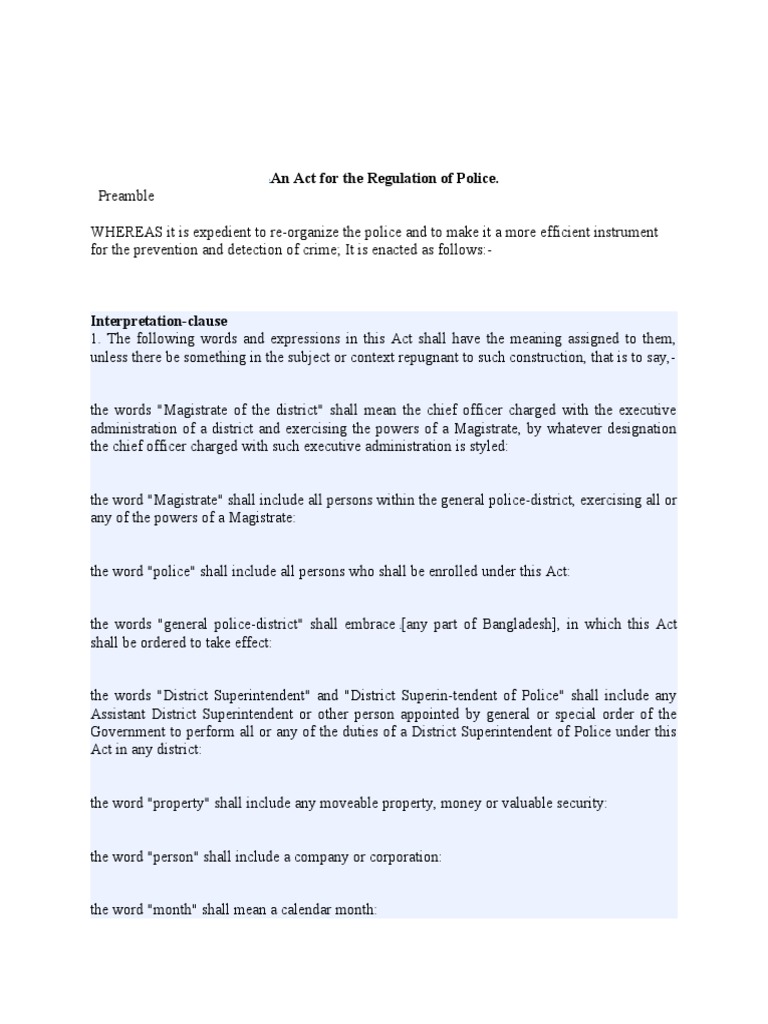 An Act For The Regulation of Police | PDF | Fine (Penalty) | Magistrate