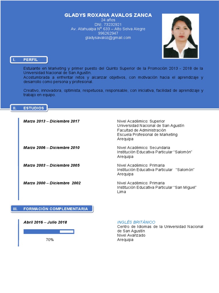 CURRICULUM VITAE Gladys Roxana Avalos Zanca | PDF | Modificación de comportamiento | Aprendizaje