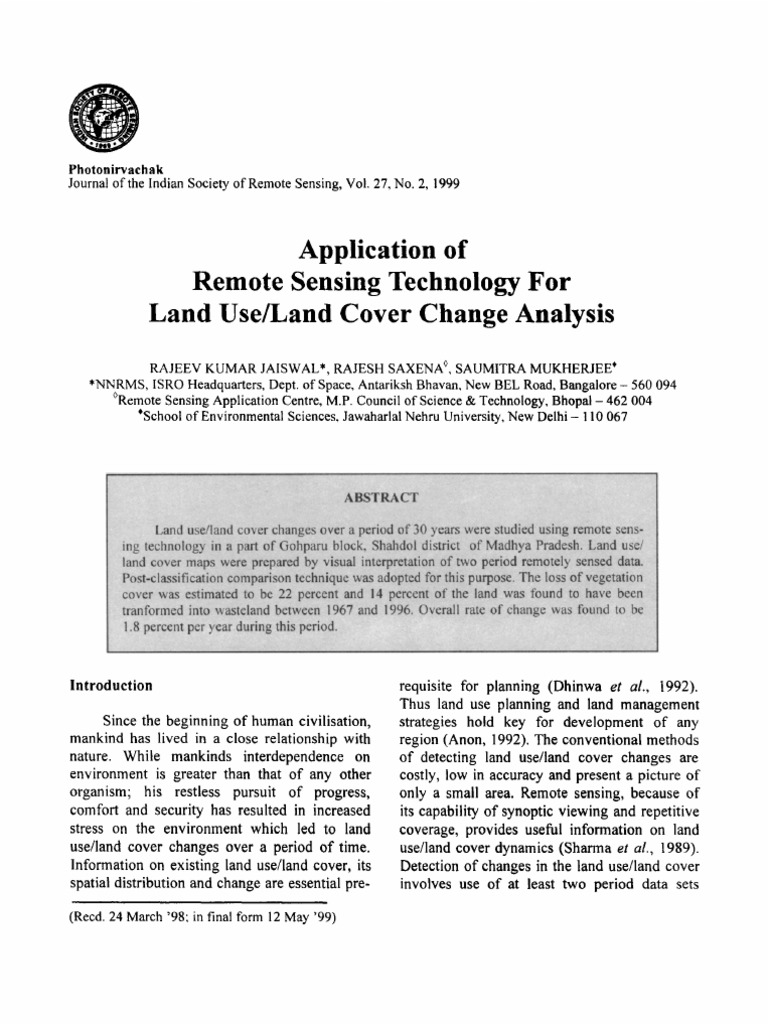 Application of Remote Sensing Technology For Land Use Land Cover Change ...