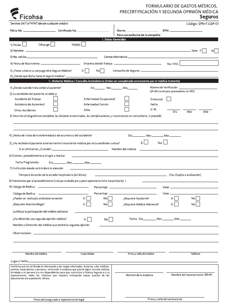 Formulario de Gastos Medicos Precertificacion y Segunda Opinion Medica ...
