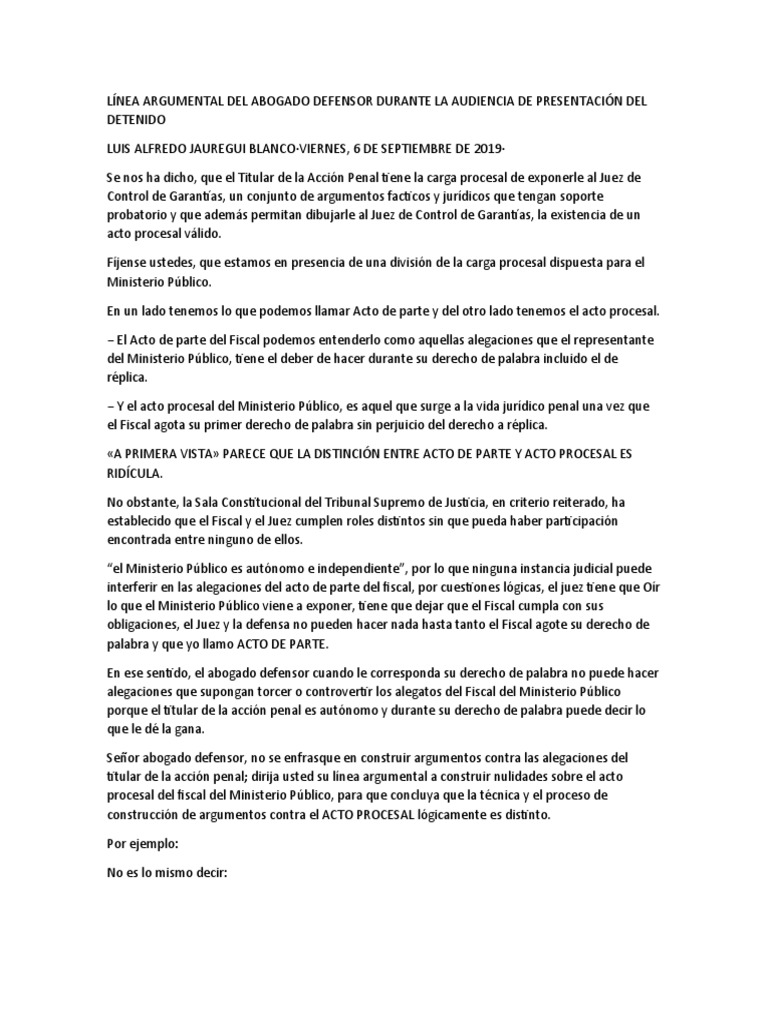 Línea Argumental Del Abogado Defensor Durante La Audiencia de ...