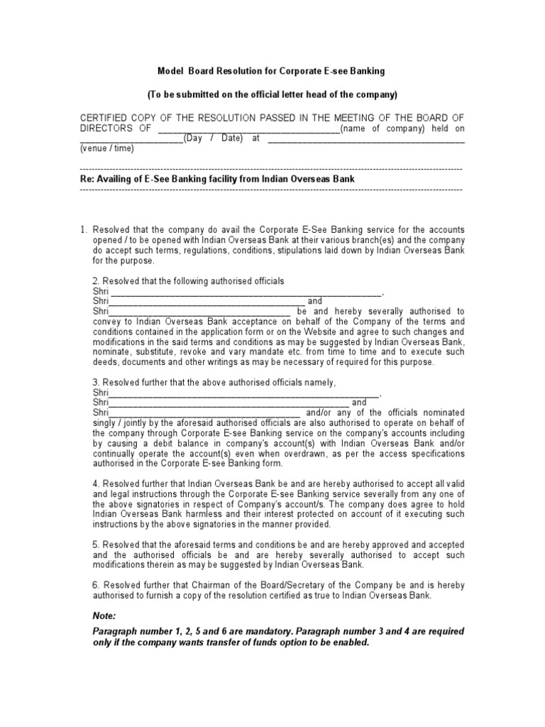 Board Resolution IOB | PDF | Overdraft | Banks