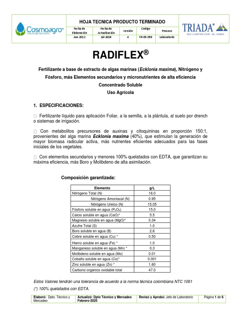 Hoja Técnica Radiflex PDF | PDF | Fertilizante | Riego